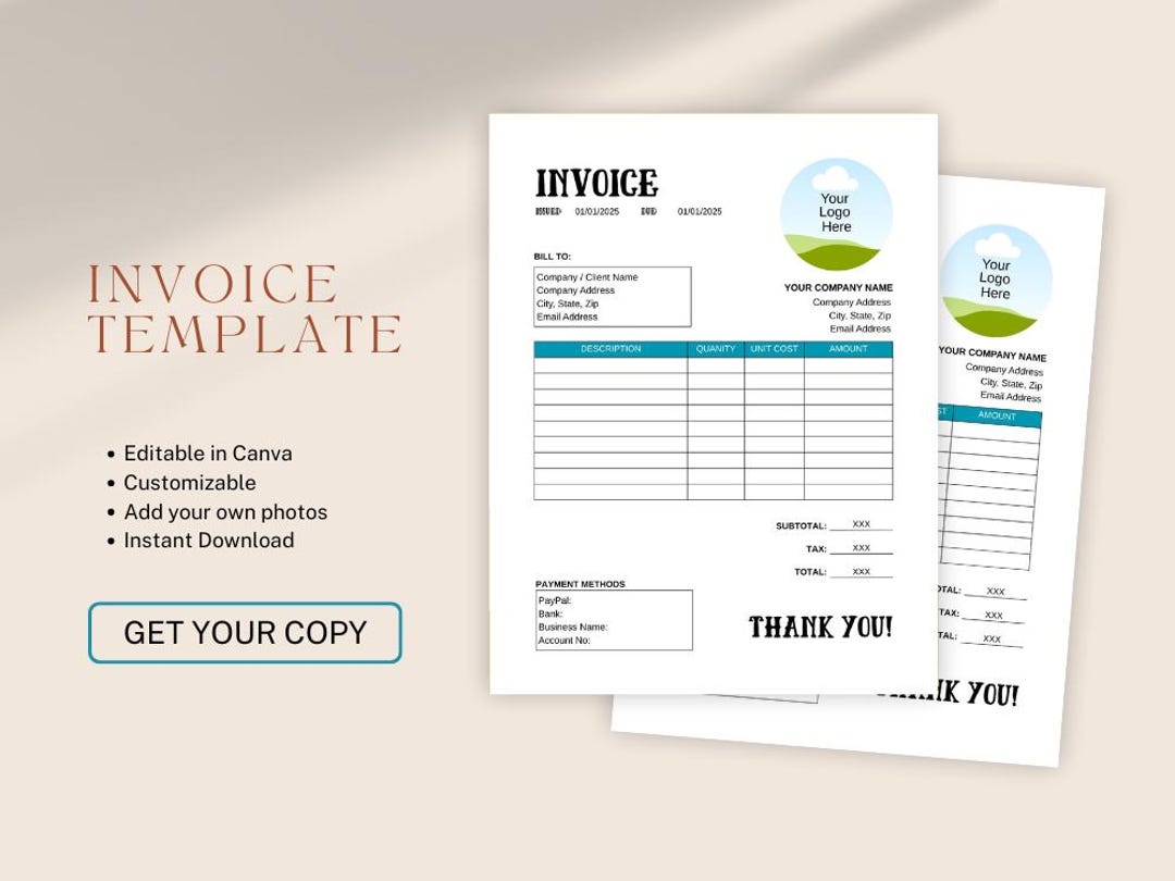 Minimalist Invoice Template | Cute & Aesthetic Invoice | Digital ...