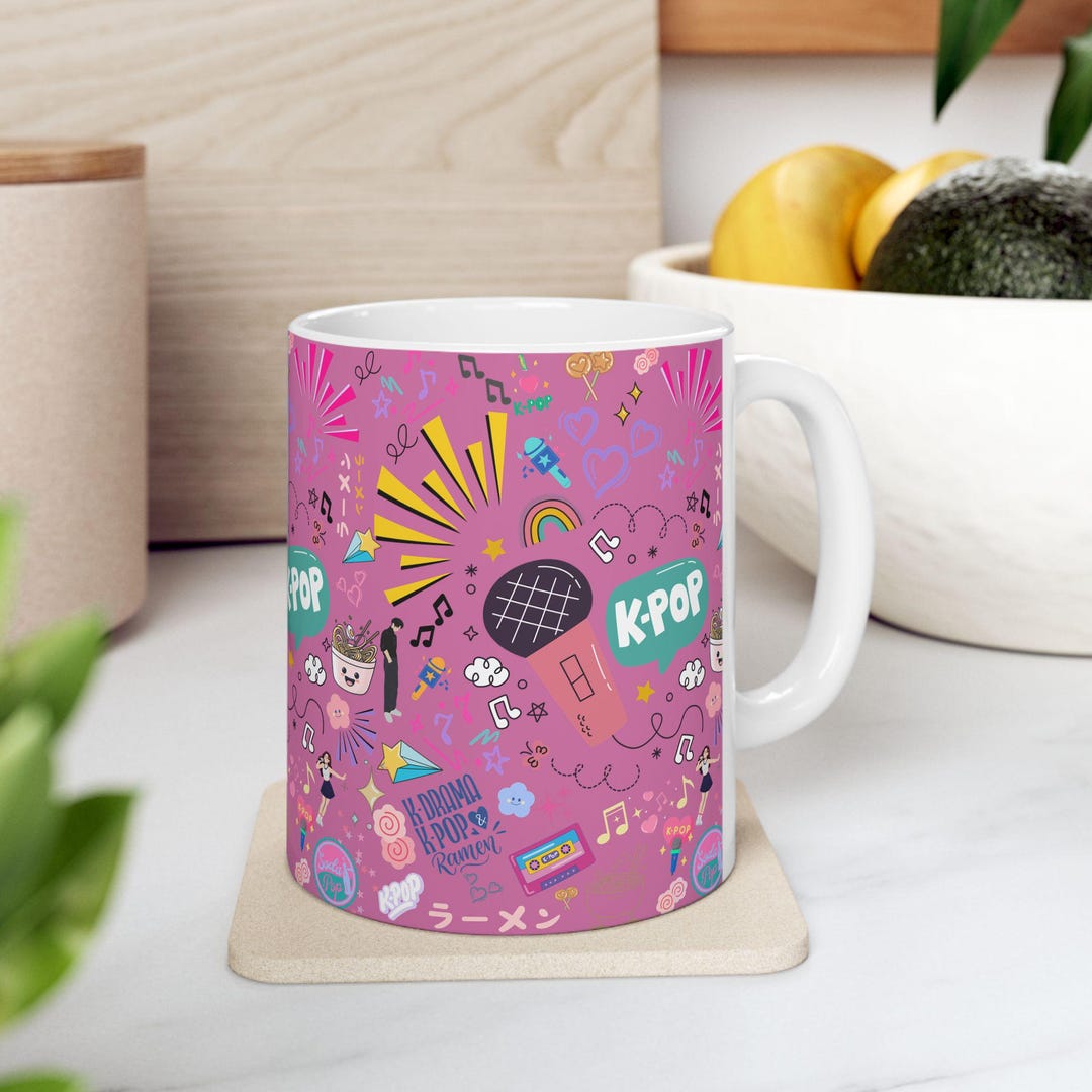 Pink K-pop Ceramic Mug, Cute K-pop Lover Gift, Music-themed Coffee Cup ...