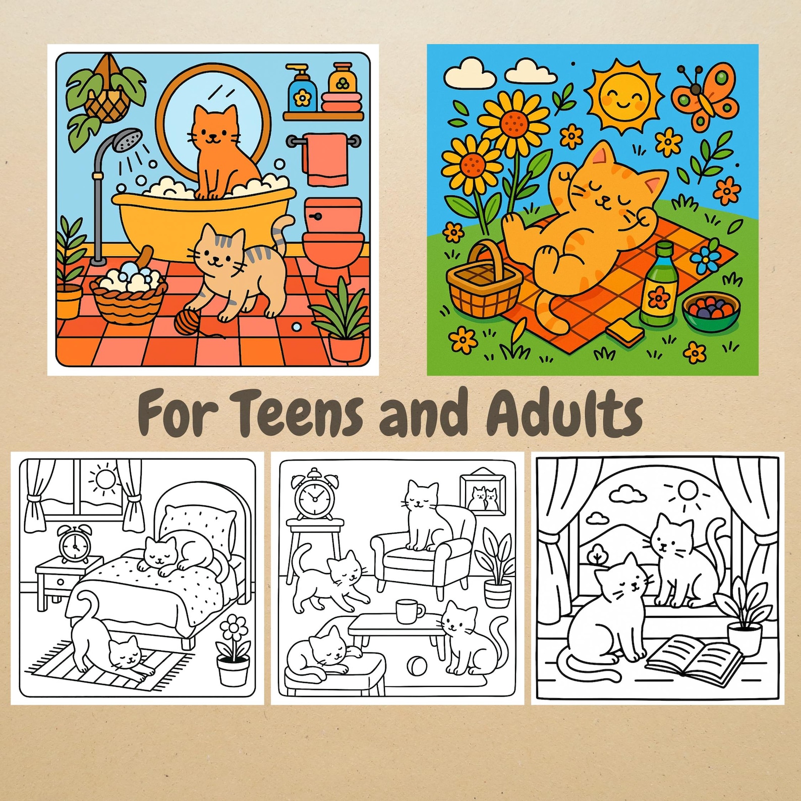 Cat Moments Coloring Book | 25 Relaxing Pages (printable PDF) - Etsy