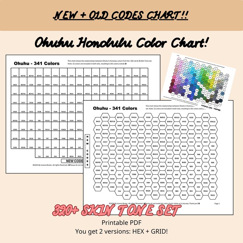Ohuhu Honolulu Marker Color Chart - New+old Codes - 341 Swatches ...