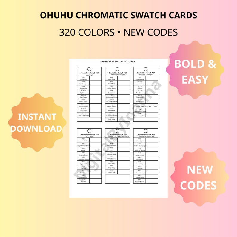 Ohuhu Honolulu 320 Marker Swatch Cards & Chart (printable PDF) - Etsy UK