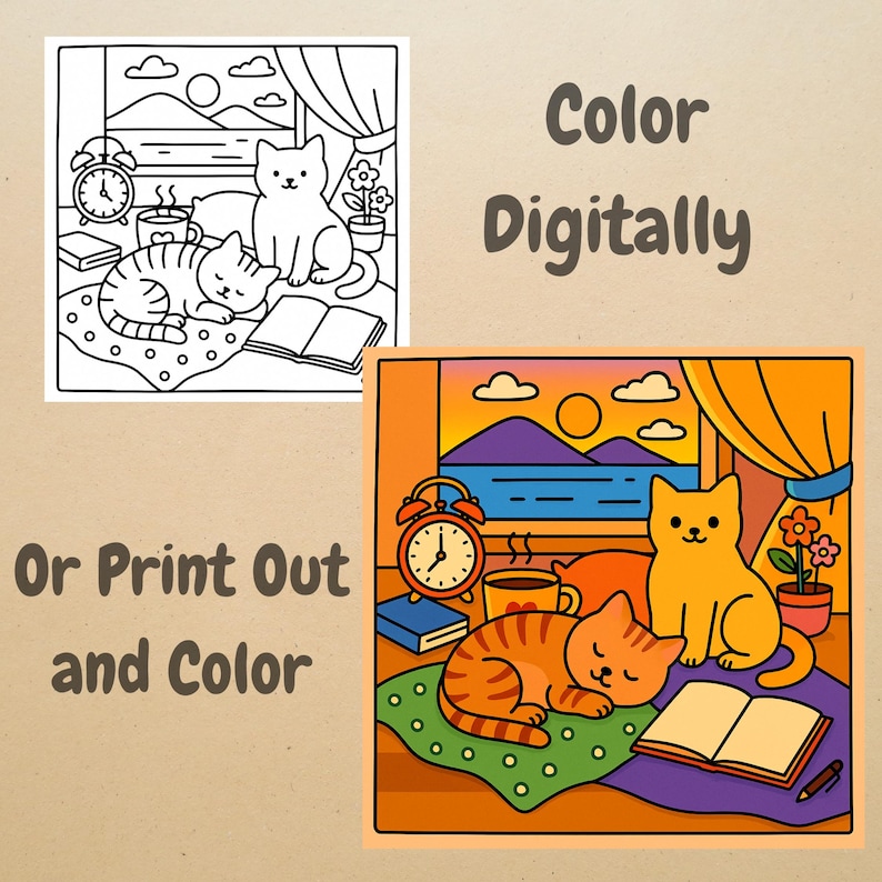Cat Moments Coloring Book | 25 Relaxing Pages (printable PDF) - Etsy