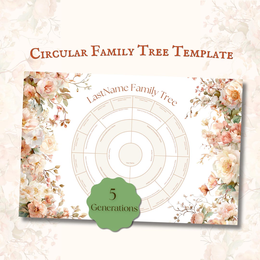 Circular Family Tree Template Printable | 5 Generation Genealogy Fan ...