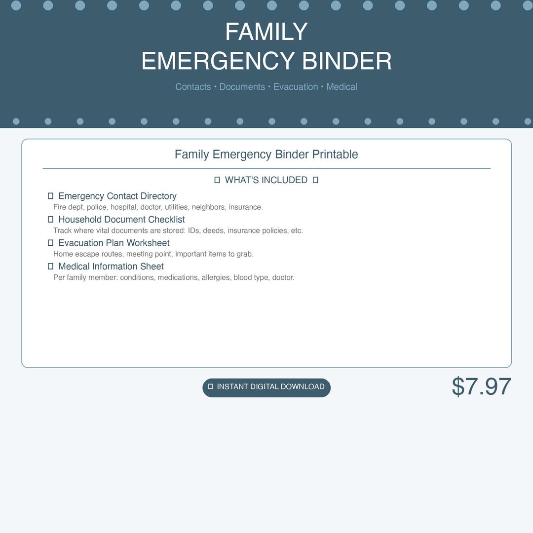 Carpeta imprimible de emergencia familiar: Kit de preparación para el ...