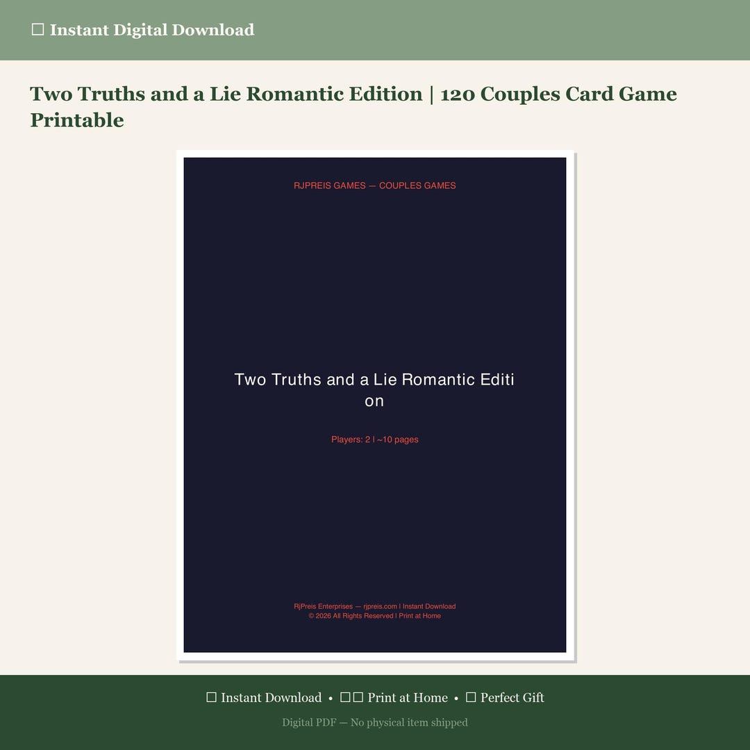 Two Truths and a Lie Romantic Edition | 120 Couples Card Game Printable ...