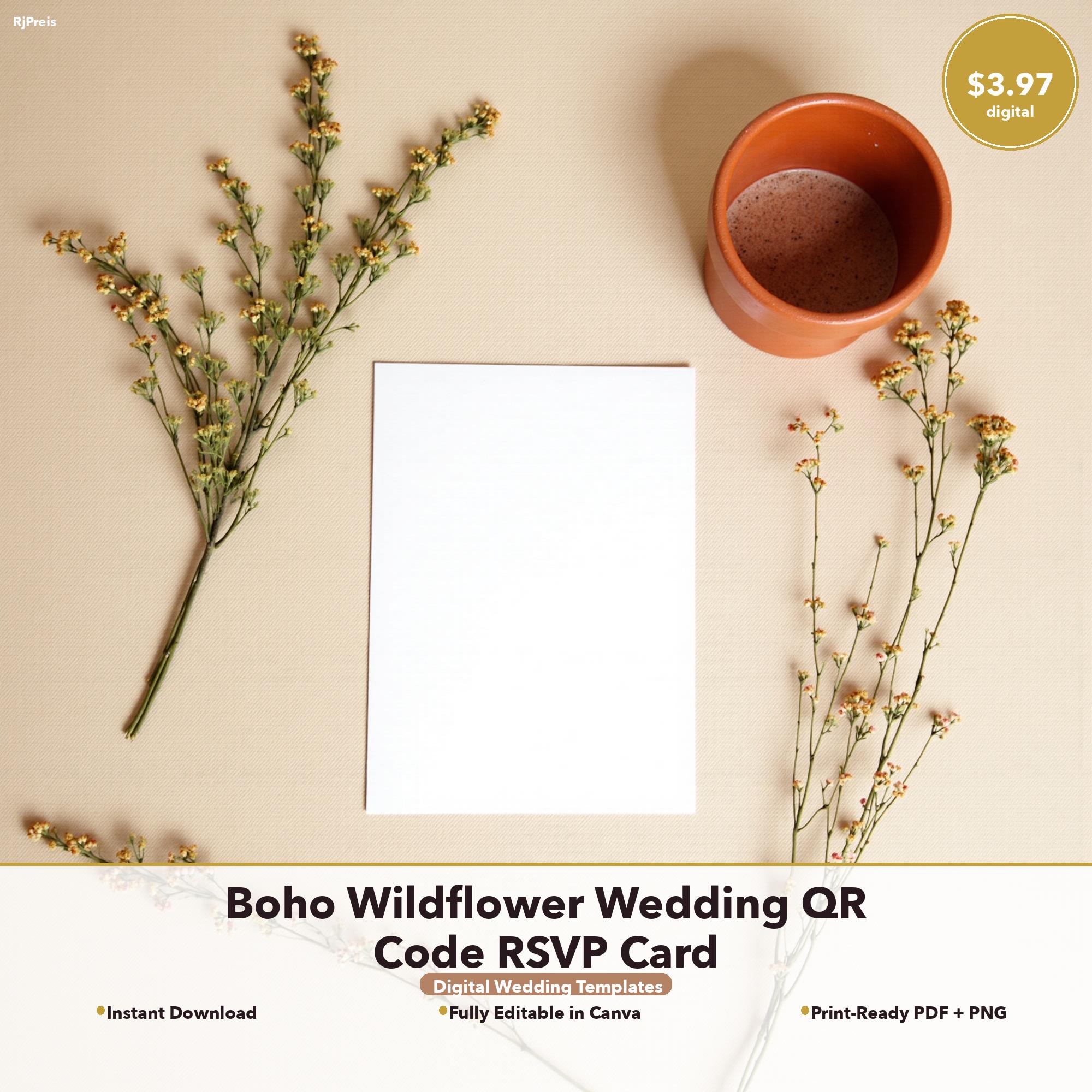 Boho Wildblumen Hochzeit QR Code Antwortkarte - Etsy.de