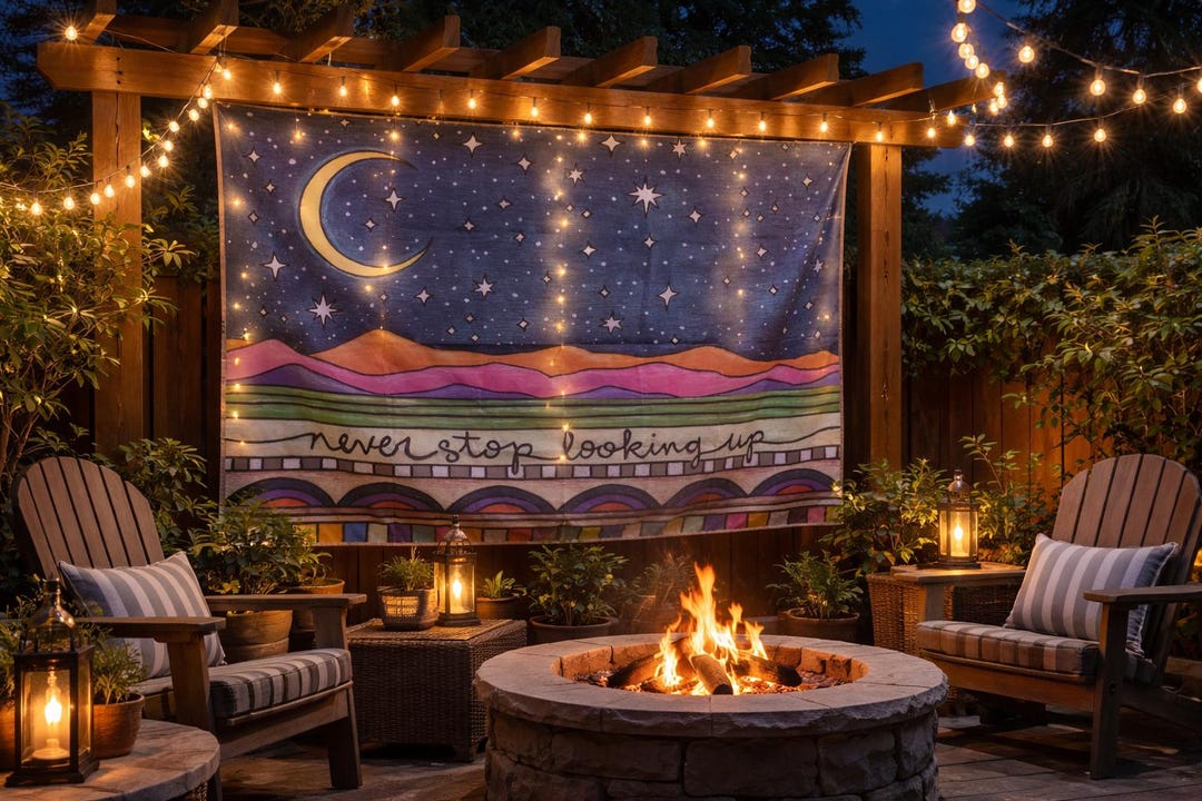 Never Stop Looking up Celestial Lighted Tapestry, Moon & Stars Wall ...