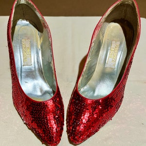 Prom Sparkle Vintage 1990s Red Sequin Evening Pumps Shoes Ruby Slippers ...