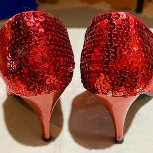 Prom Sparkle Vintage 1990s Red Sequin Evening Pumps Shoes Ruby Slippers ...