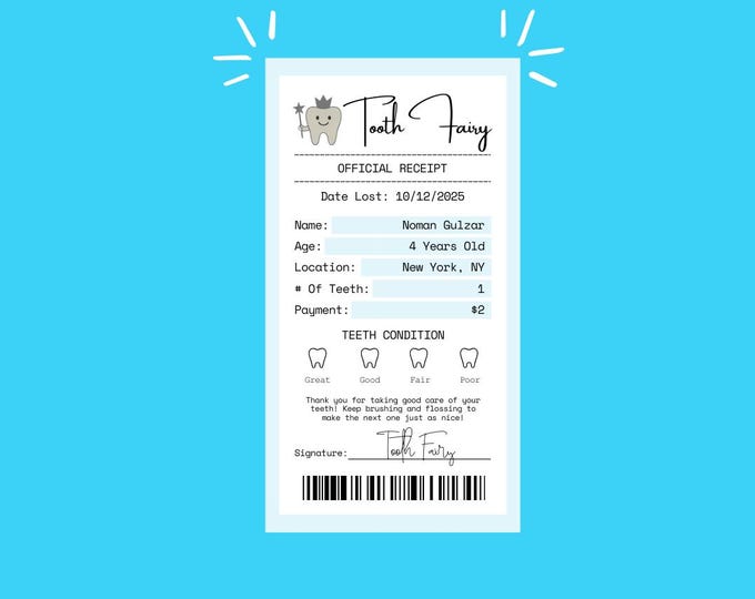 Editable Tooth Fairy Receipt Printable | Canva Template for First Lost ...