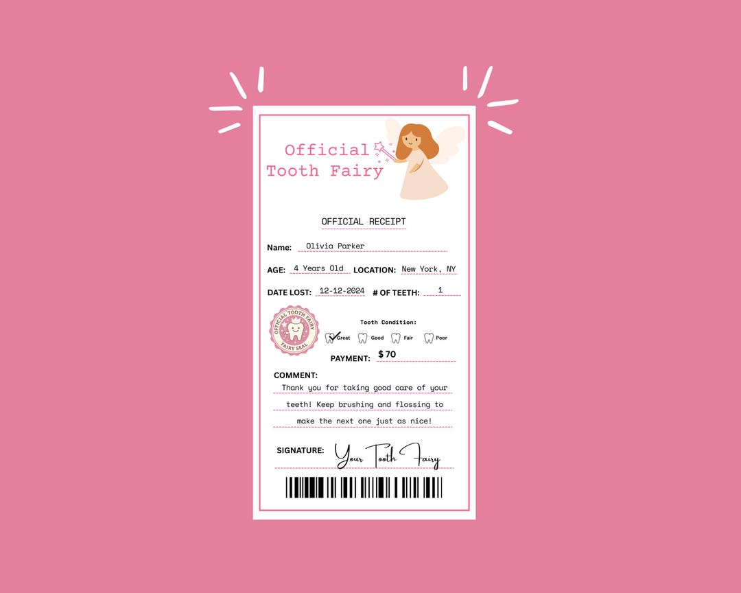 Editable Tooth Fairy Receipt Template: Printable Keepsake (canva Edit ...