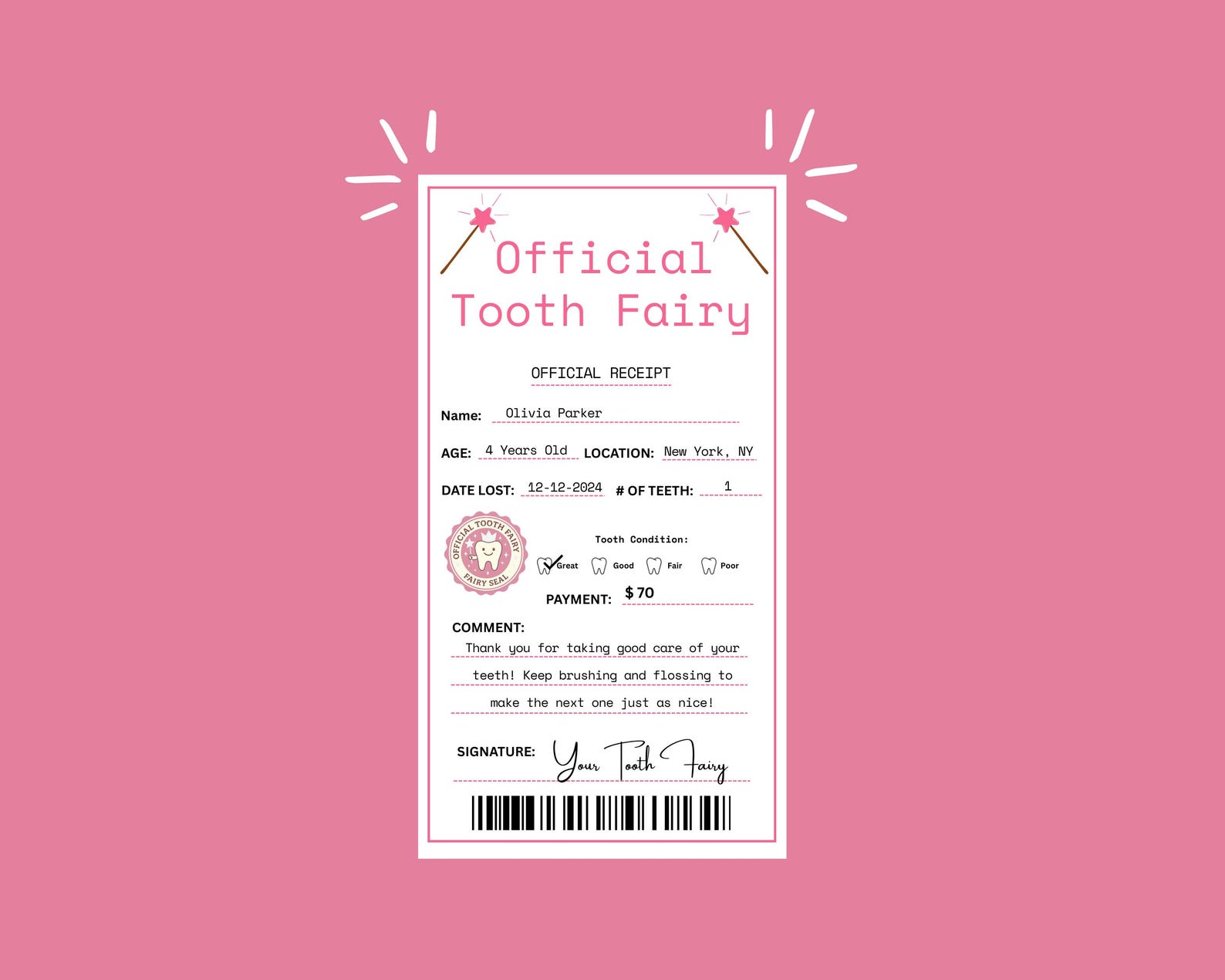 Mini Tooth Fairy Receipt and Letter Template: Editable Keepsake ...