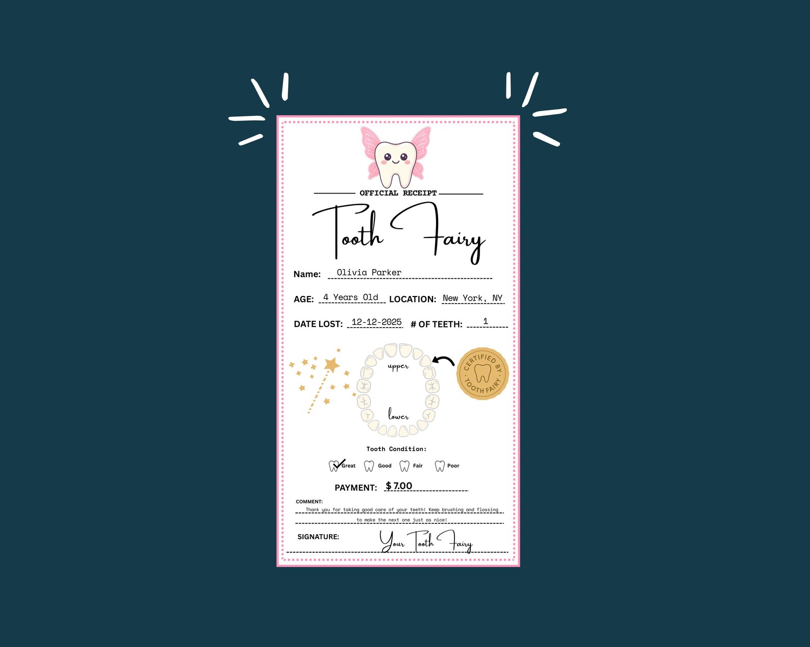 Printable Fairy Receipt | Editable Template for Kids - Etsy