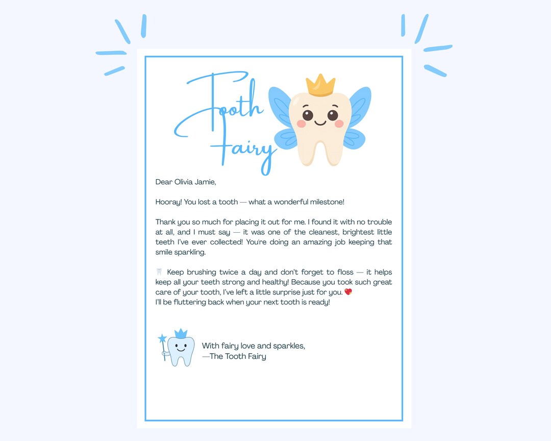 Editable Tooth Fairy Letter Printable – Lost Tooth Note for Kids - Etsy