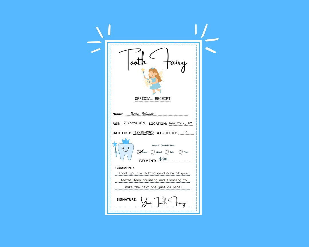 Editable Tooth Fairy Receipt Template: Printable Keepsake (canva ...