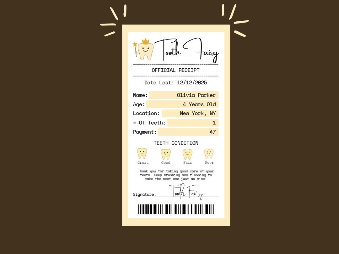 Editable Tooth Fairy Receipt: Printable Certificate, Custom Note (canva ...