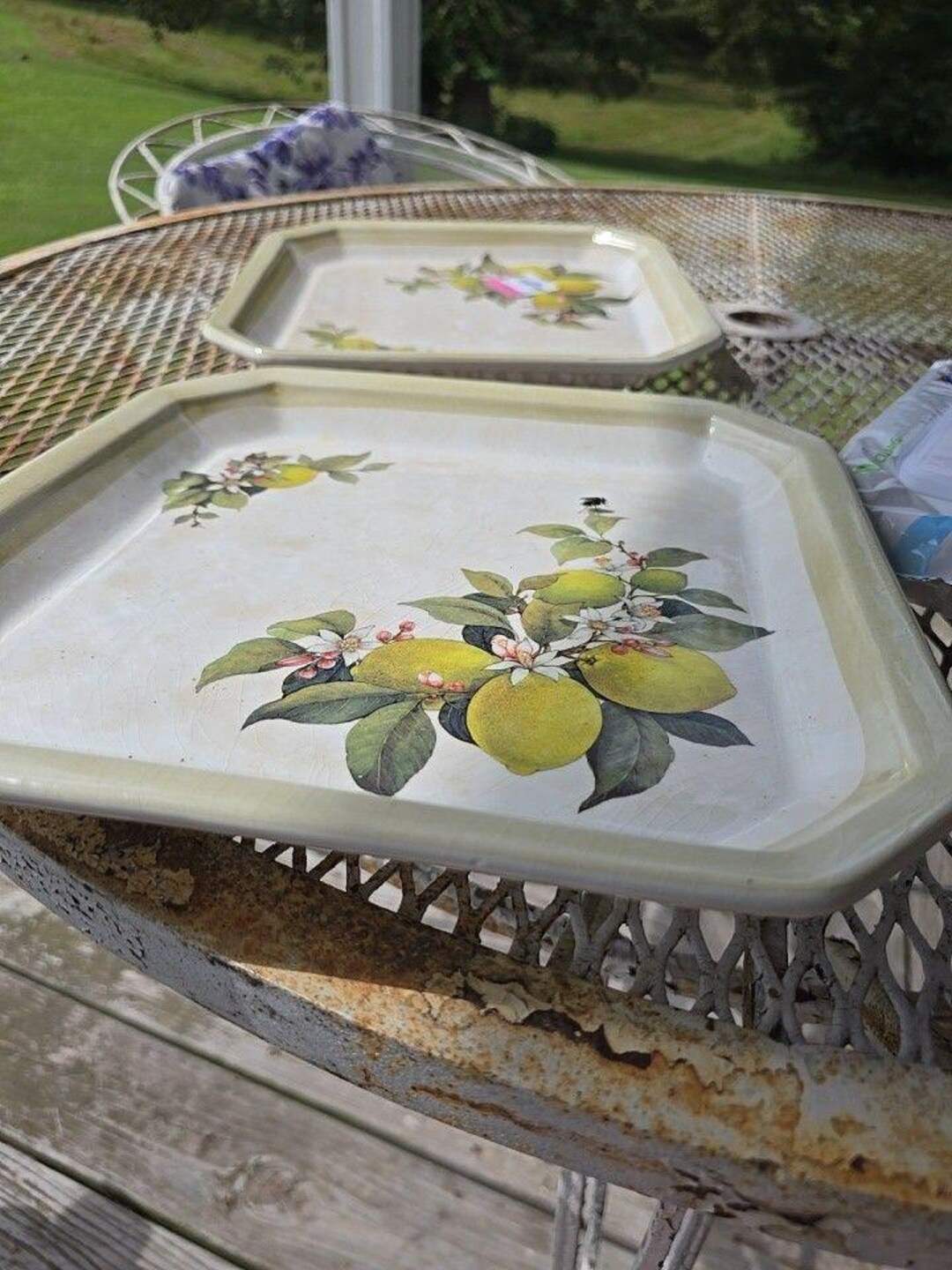 4 Ceramica Due Torri Lemon Square Salad Plate Set Vintage Yellow Fruit ...