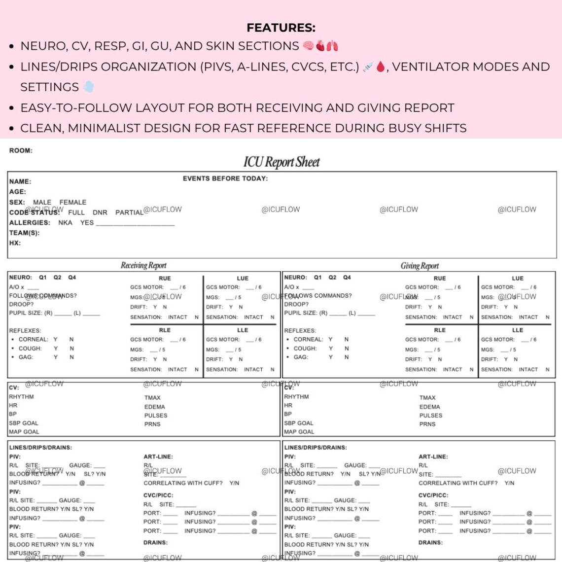 Detailed ICU Report Sheet: Made by a New-grad ICU Nurse - Etsy