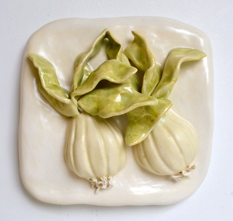 Ceramic Garlic ~ Ceramic Relief Tile ~ Vegetable Art ~ Handmade Tile ...