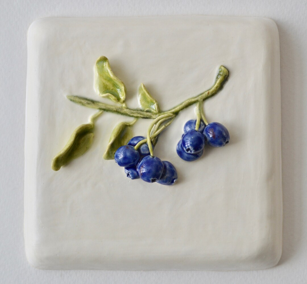 Blueberry Ceramic Tile: Hand-sculpted Fruit Wall Decor - Etsy