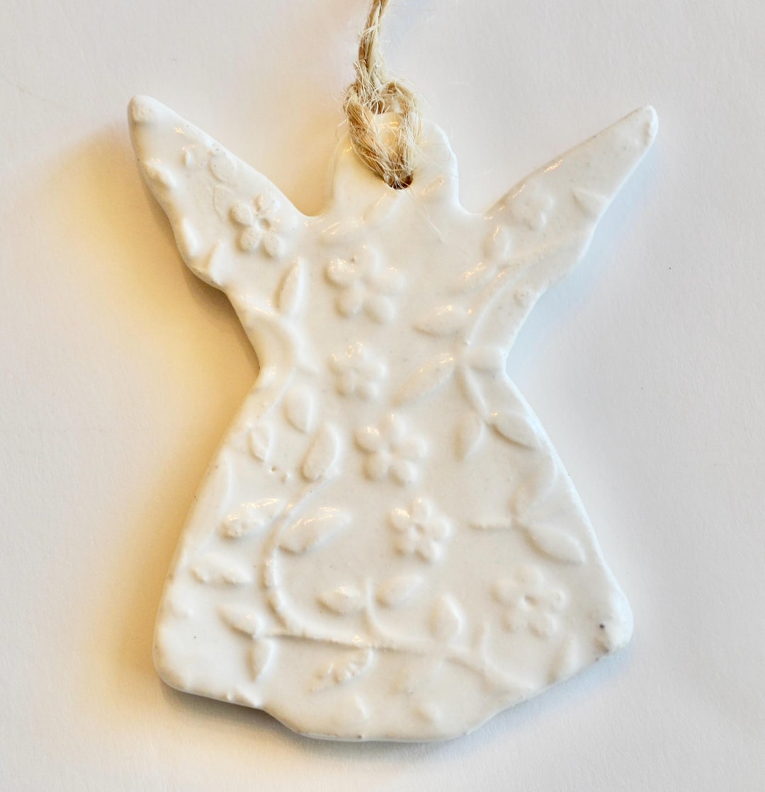 Handmade Ceramic Angel Ornament: White Pottery With Floral Design ...