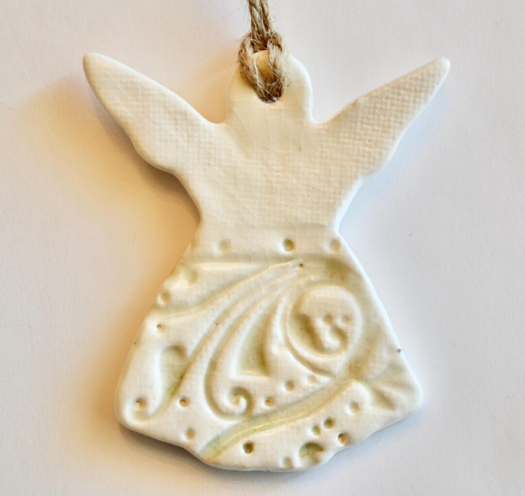 Handmade Ceramic Angel Ornament: Pastel Green Motif Decor ~ 6929 - Etsy
