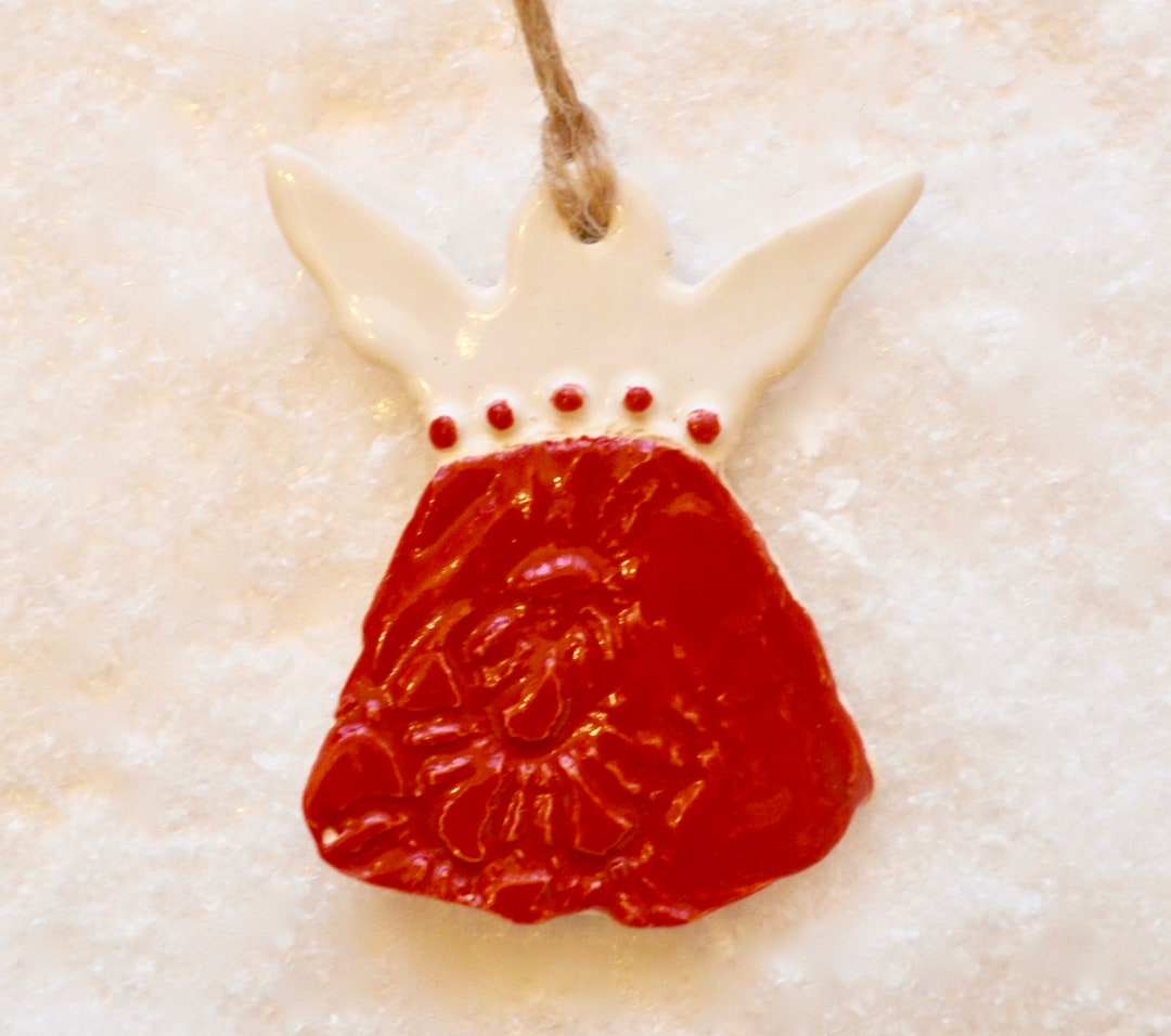 Handmade Ceramic Angel Ornament: Red Skirt, Christmas Tree Decor ...