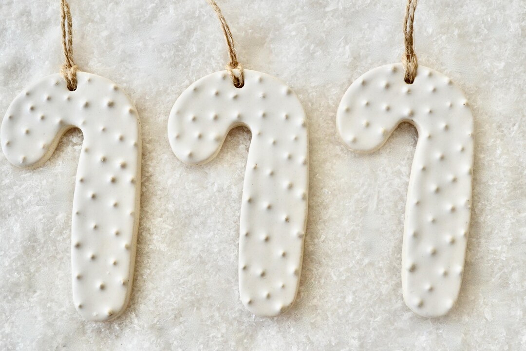 Handmade Ceramic Candy Cane Ornament:white Christmas Tree Decoration ...