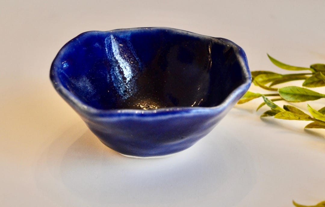 Handmade Cobalt Blue Ceramic Pinch Pot: Trinket Bowl, Condiment Server ...