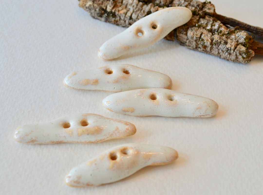 Handmade Ceramic Toggle Buttons: Beige Stoneware Sewing Closures (set ...