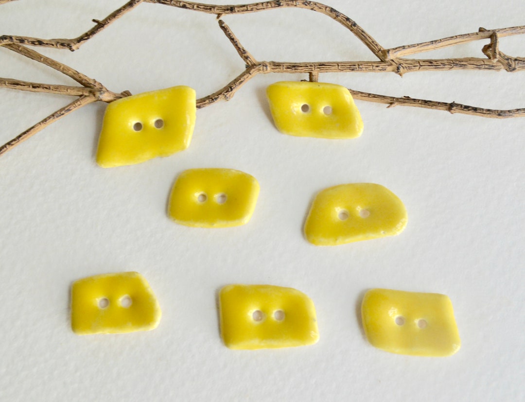 Set of 7 ~ Ceramic Buttons Handmade ~two Hole Buttons ~ Bright Yellow ...