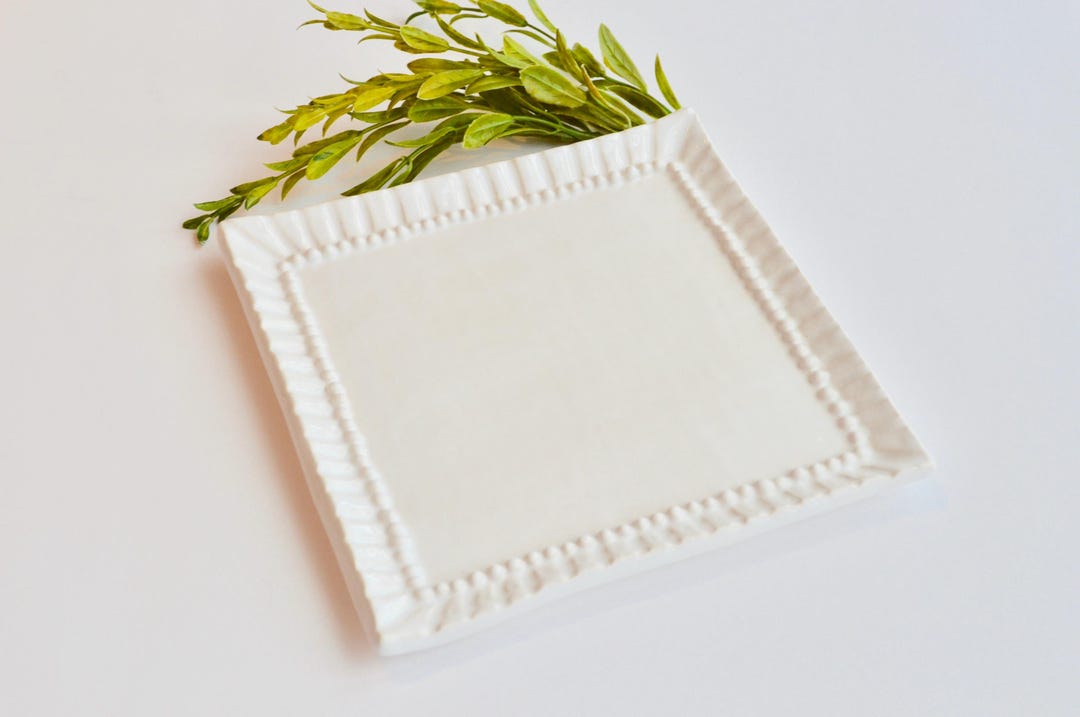 Handmade White Ceramic Serving Plate ~ Decorative White Platter ~ Small ...