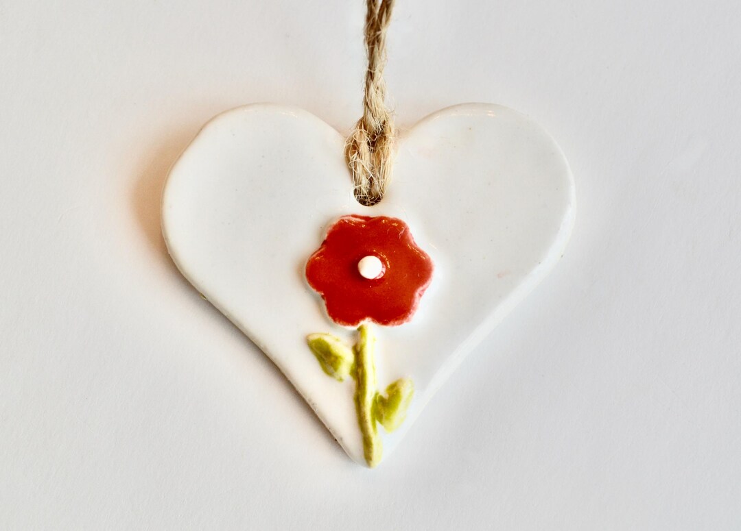 Handmade Ceramic Heart Ornament: Valentine's Flower Decor ~ Heart ...
