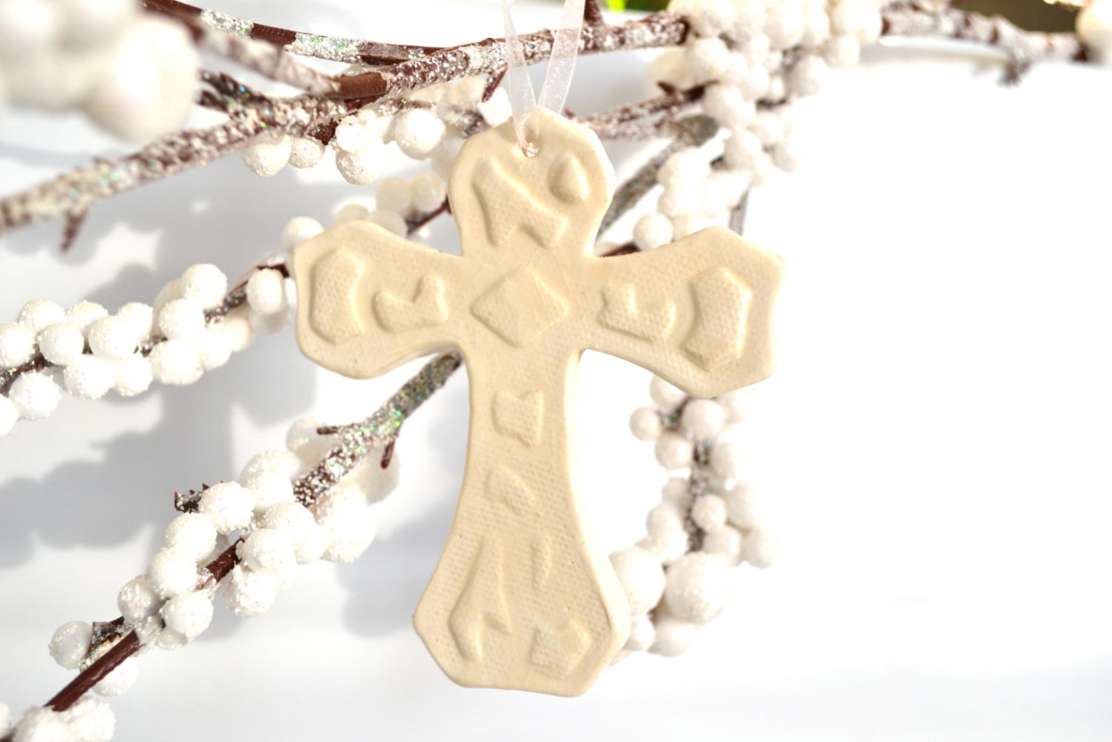 Ceramic Cross Ornament ~ Ceramic Cross Baptism~pottery Cross Ornament ...