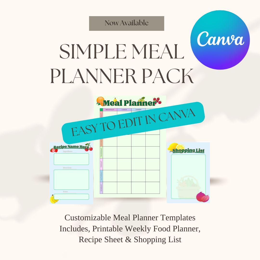 Simple Meal Planner Printable | Weekly Food Planner PDF | Easy to Use ...
