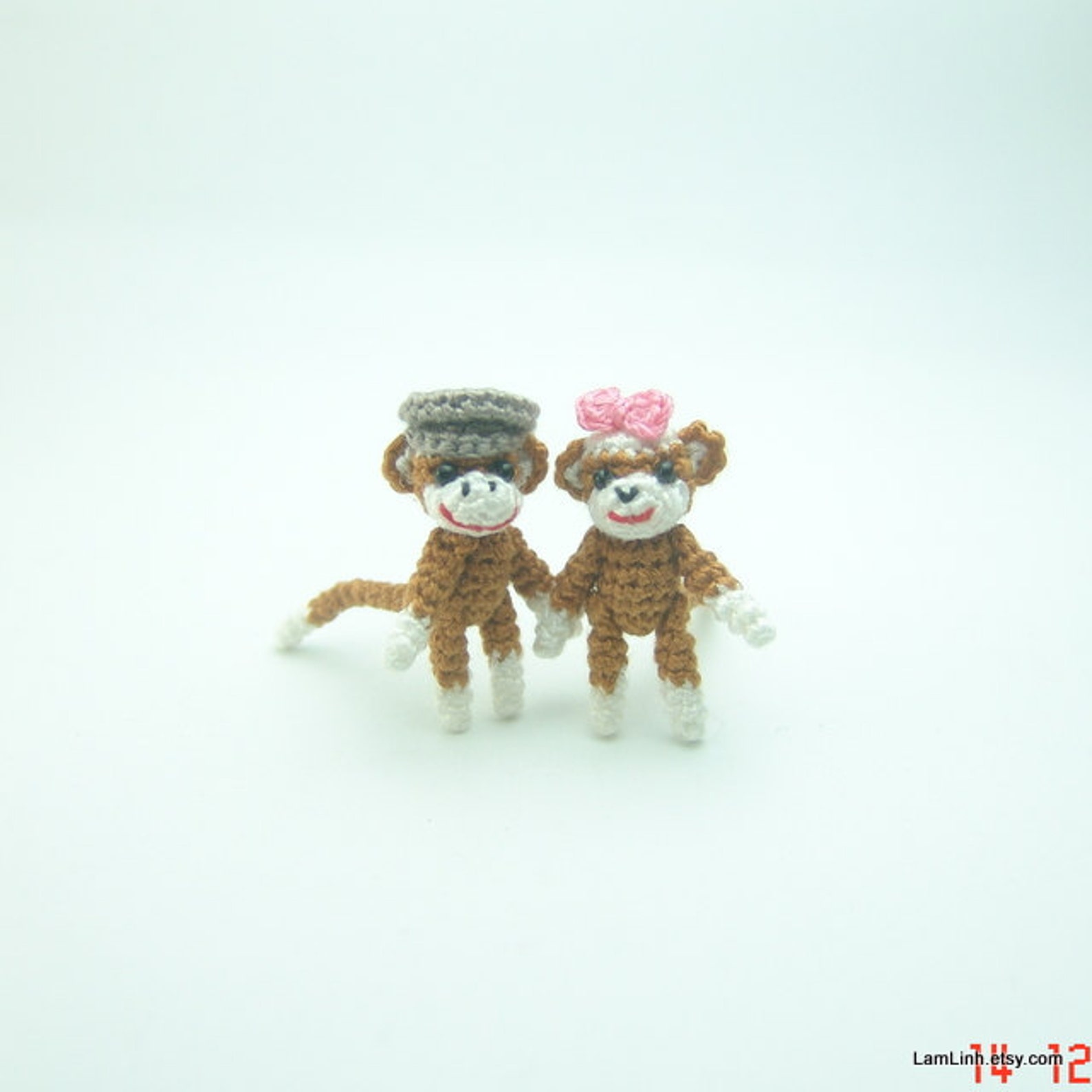 1 Inch Miniature Couple Sock Monkeys Tiny Amigurumi Crochet - Etsy