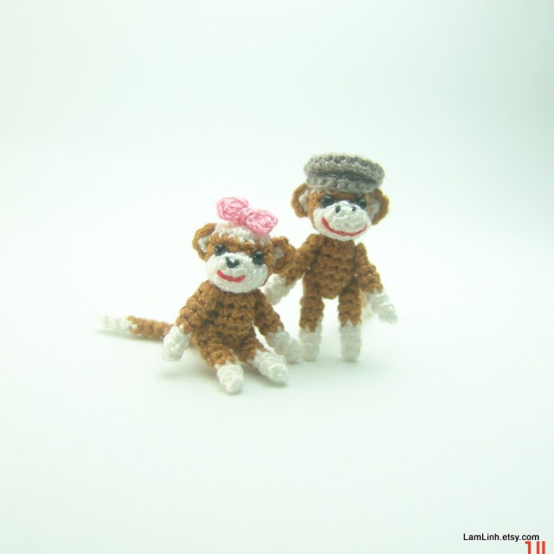 1 Inch Miniature Couple Sock Monkeys Tiny Amigurumi Crochet - Etsy