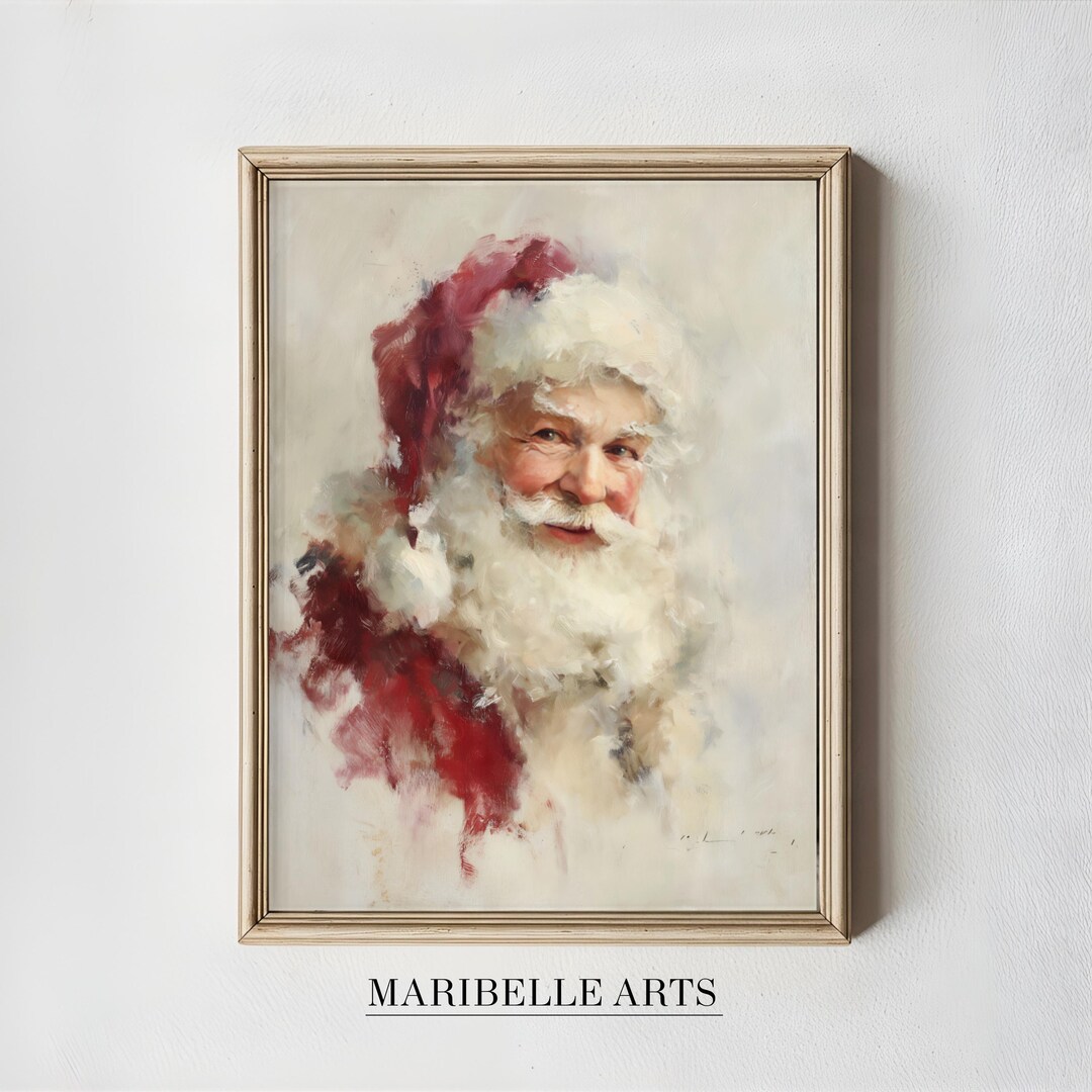 Vintage Santa Portrait Wall Art, Neutral Drawing Santa Poster ...