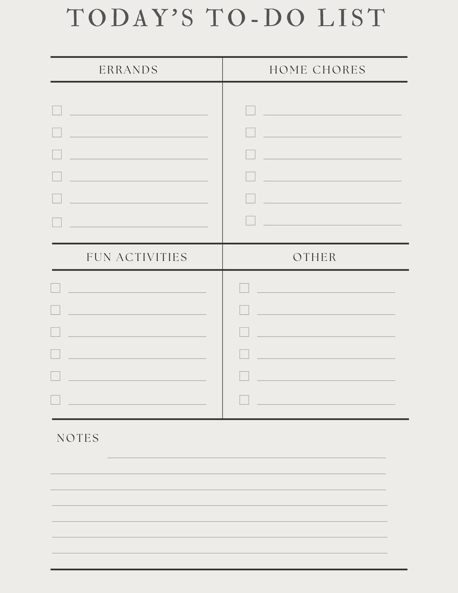 To-do List | 4 Part Sections | Notes | Errands | Chores | Activities ...