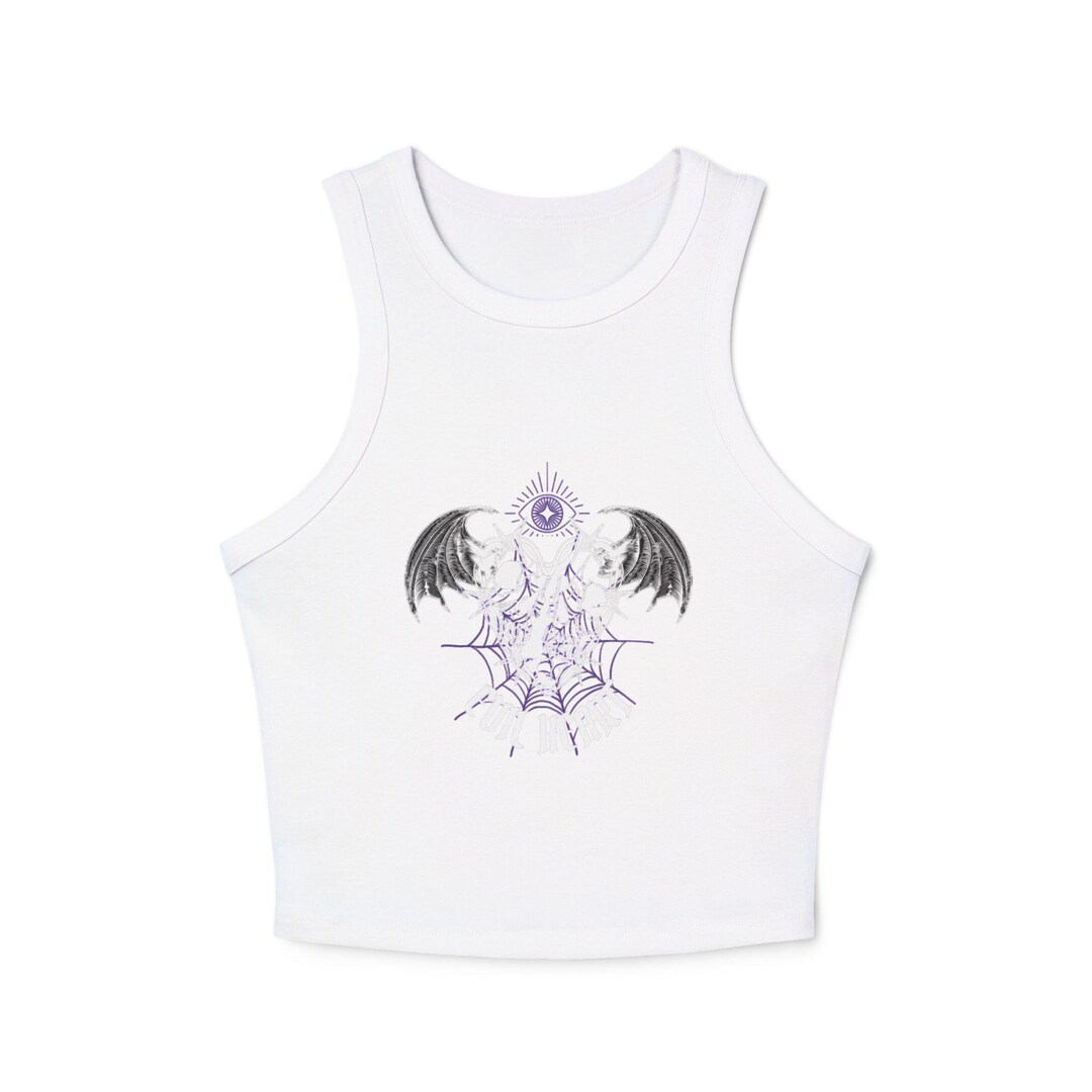 GOROLA Gothic Bat Skull Artwork Racer Tank Top | Purple Symmetrical ...