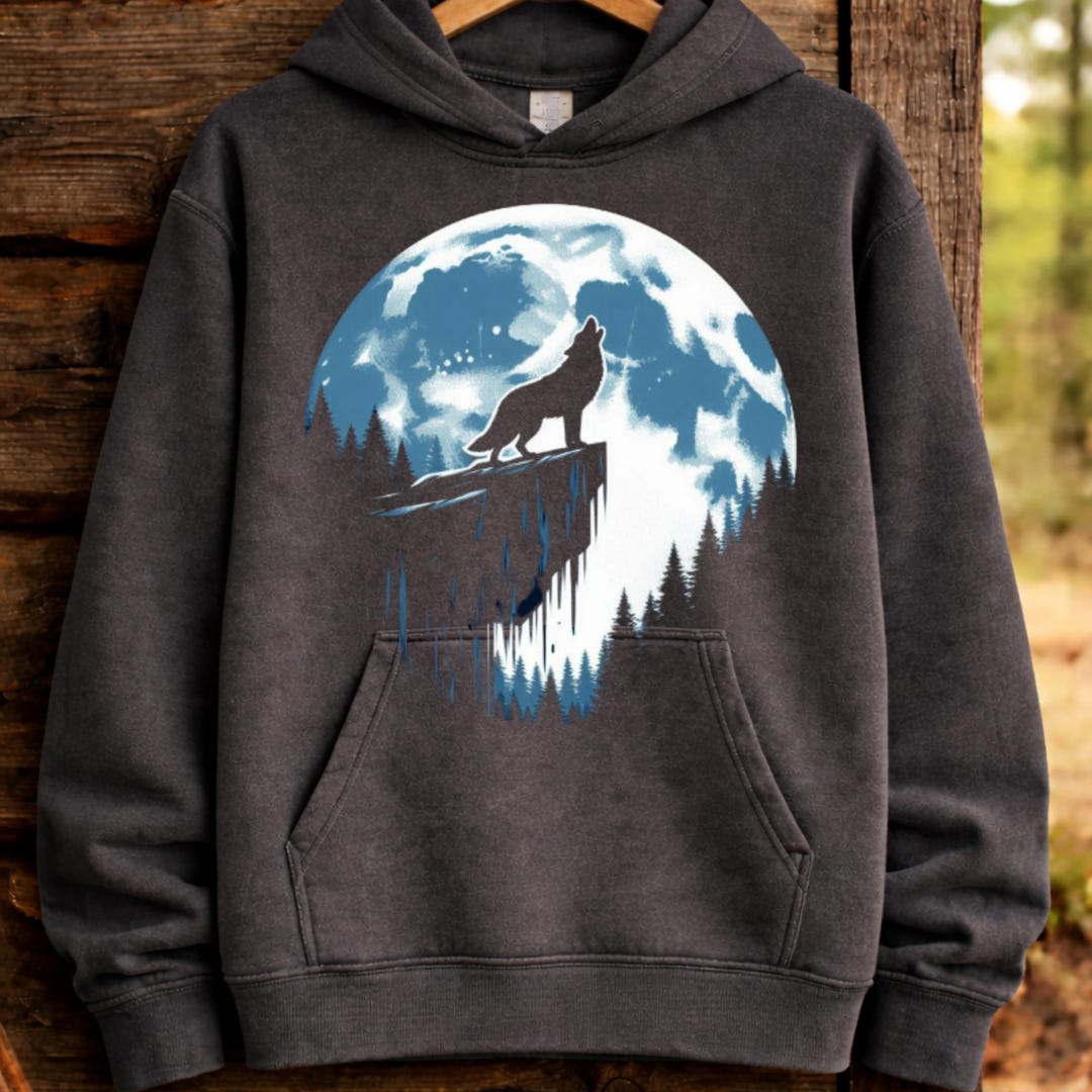 Vintage Wolf Moon Hoodie, Howling Wolf Forest Hoodie, Wildlife Graphic ...