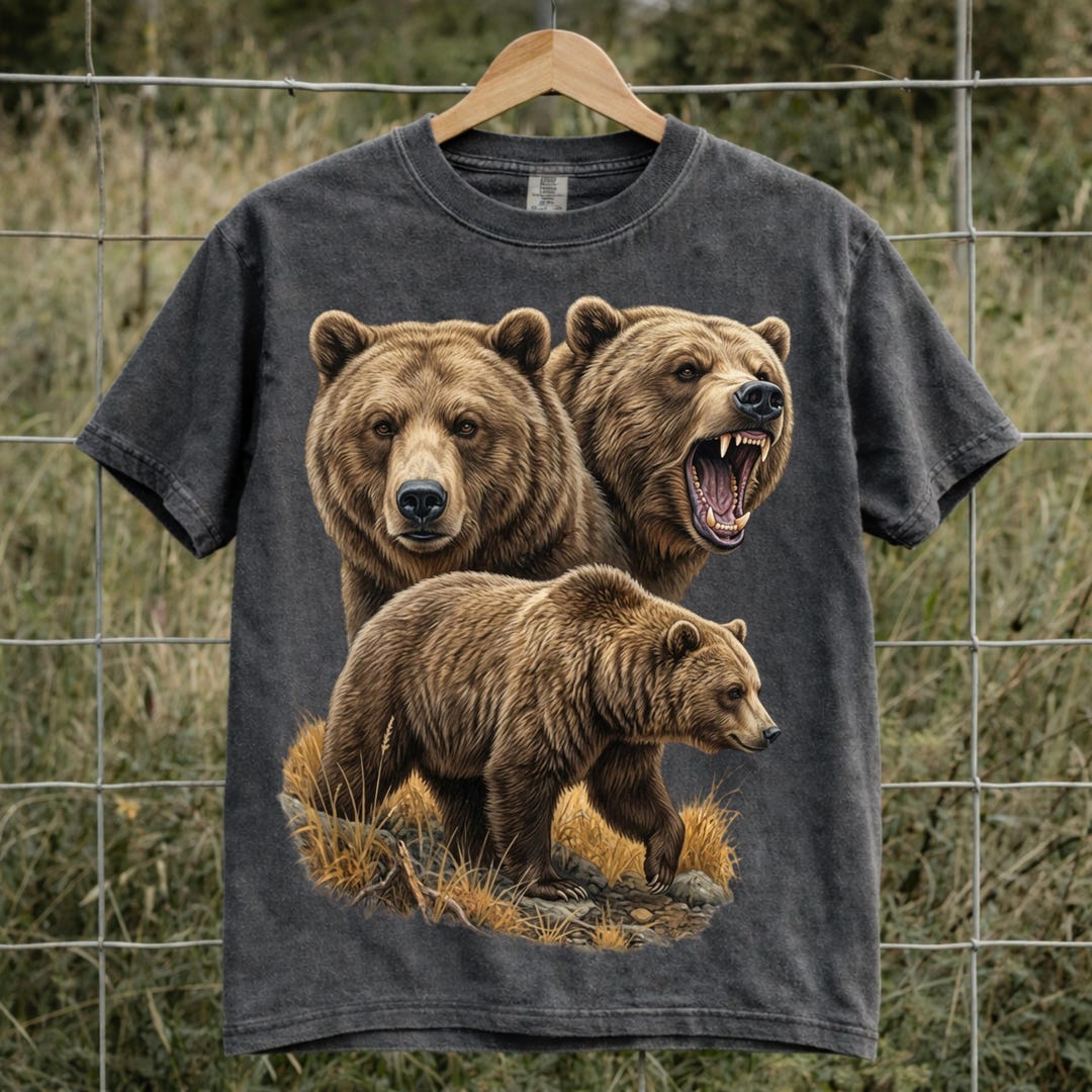 Bear Shirt Vintage Style, Grizzly Bear Graphic Tee, Wildlife Animal T ...