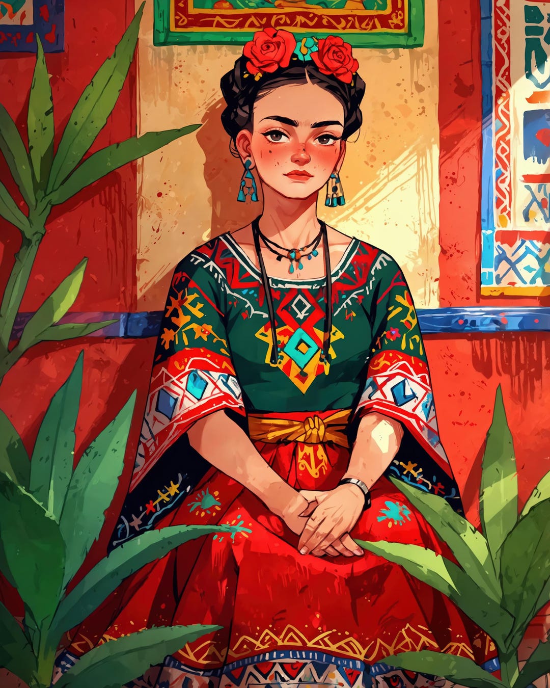 Frida Kahlo Print in Tehuana Dress – Bright Tradition Colors |instant ...