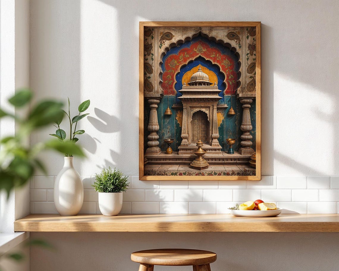 Indian Temple Wall Art Print – Asymmetrical Heritage Design | Printable ...