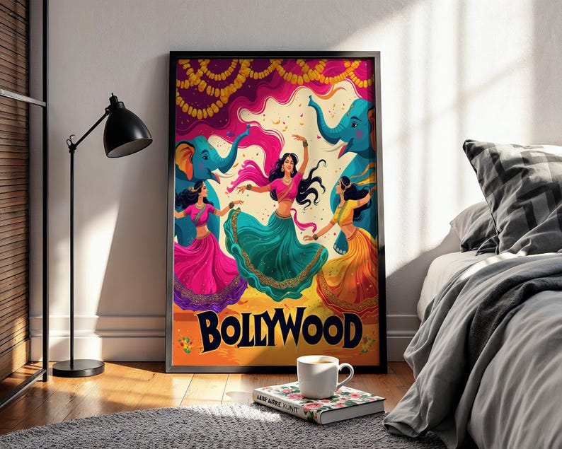 Whimsical Bollywood Art | Colorful Indian Dance Poster | Indian Cinema ...