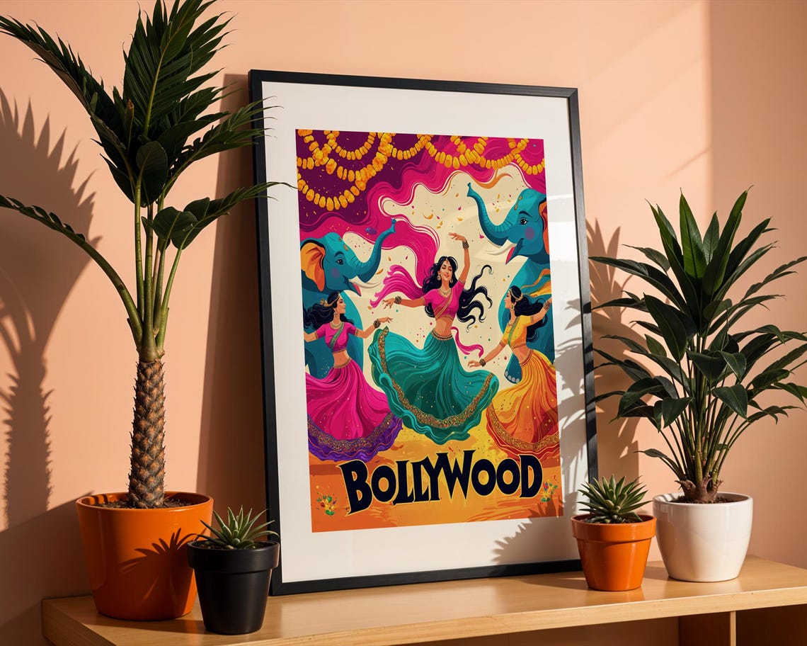 Whimsical Bollywood Art | Colorful Indian Dance Poster | Indian Cinema ...