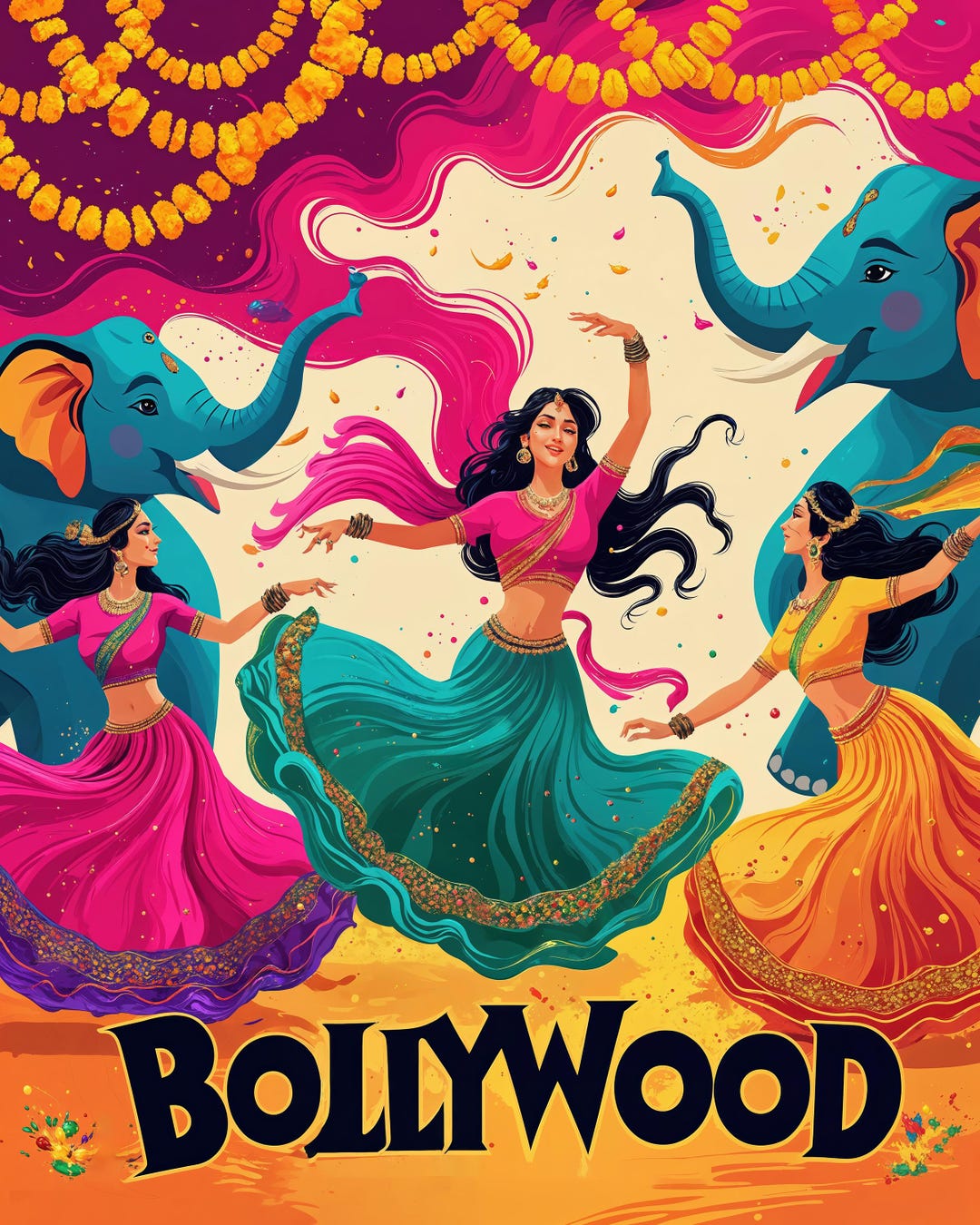 Whimsical Bollywood Art | Colorful Indian Dance Poster | Indian Cinema ...