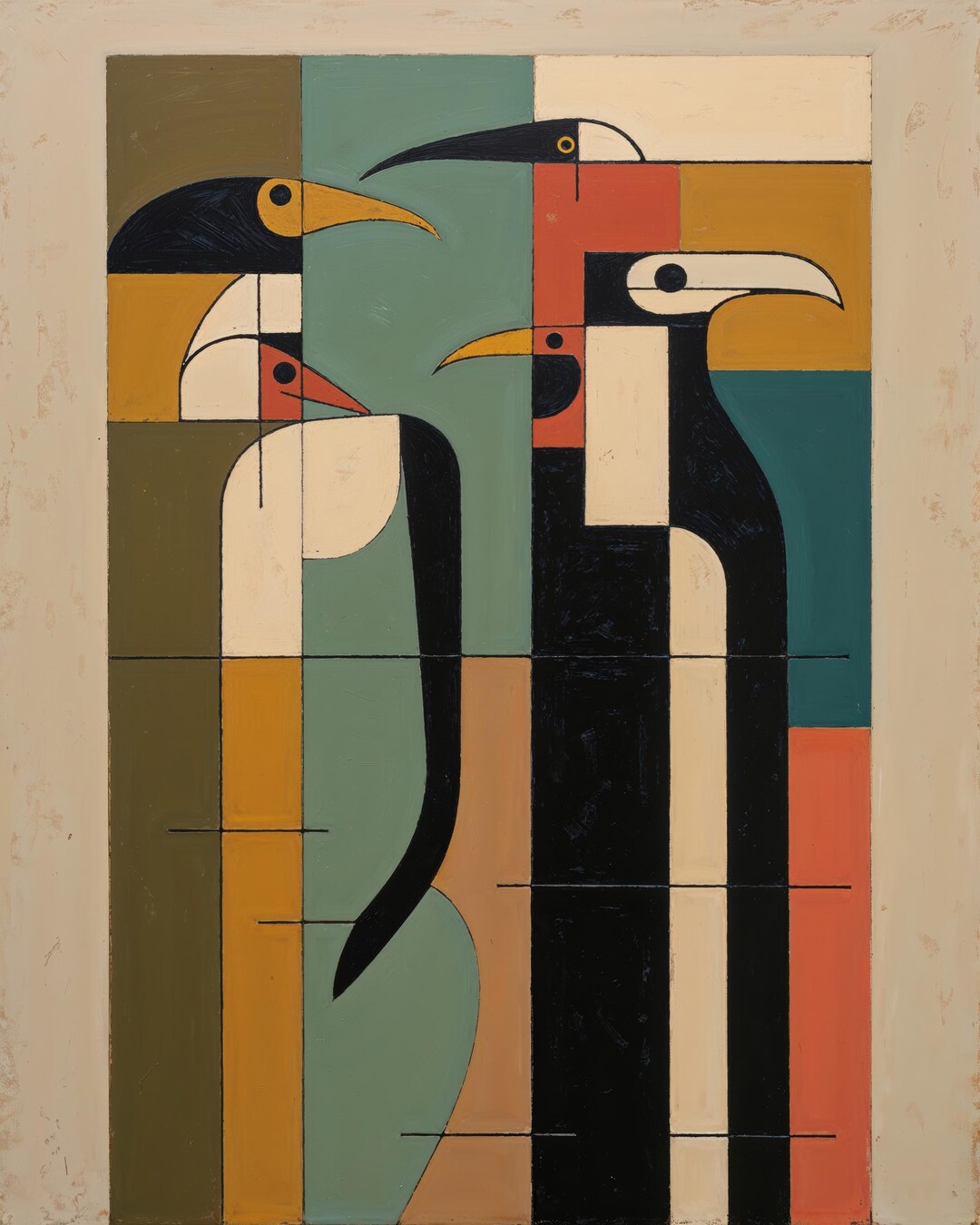 Cubist Bird Art Print | Modernist Geometric Animal Forms (instant ...