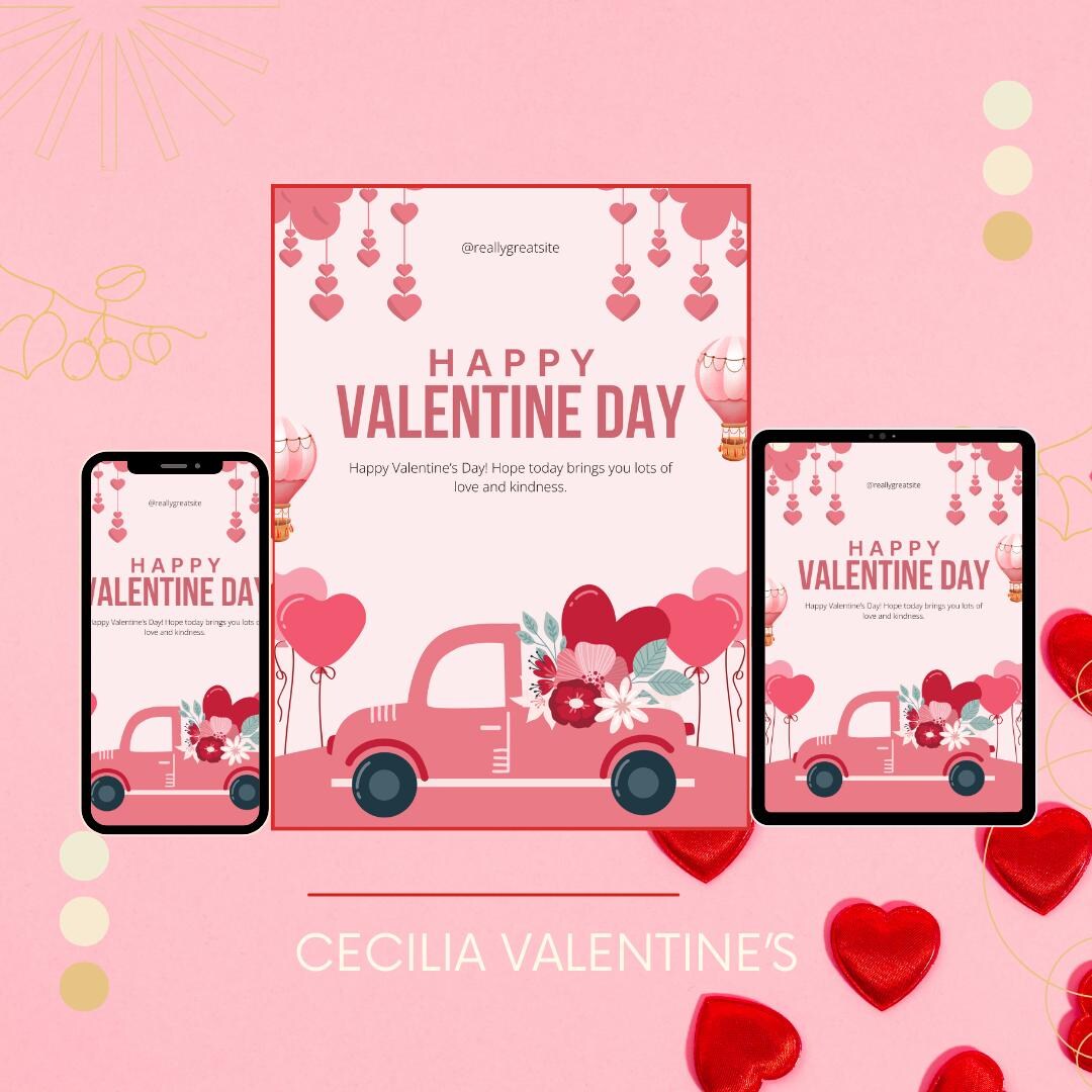 Printable Valentine's Day Card | Pink Heart Balloons (digital Download ...