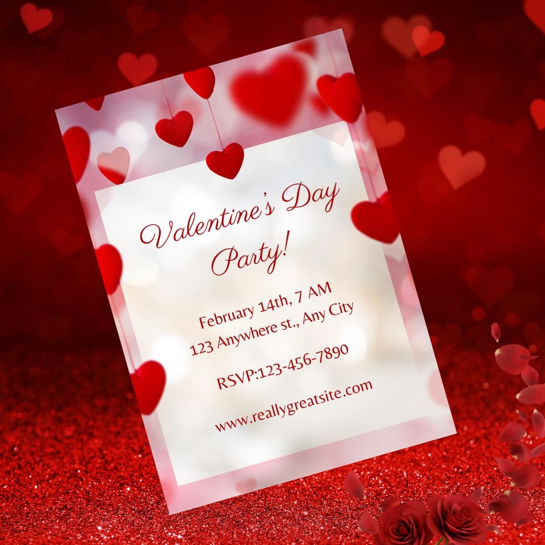 Editable Valentine's Day Party Invitation, Hearts & Roses (digital ...